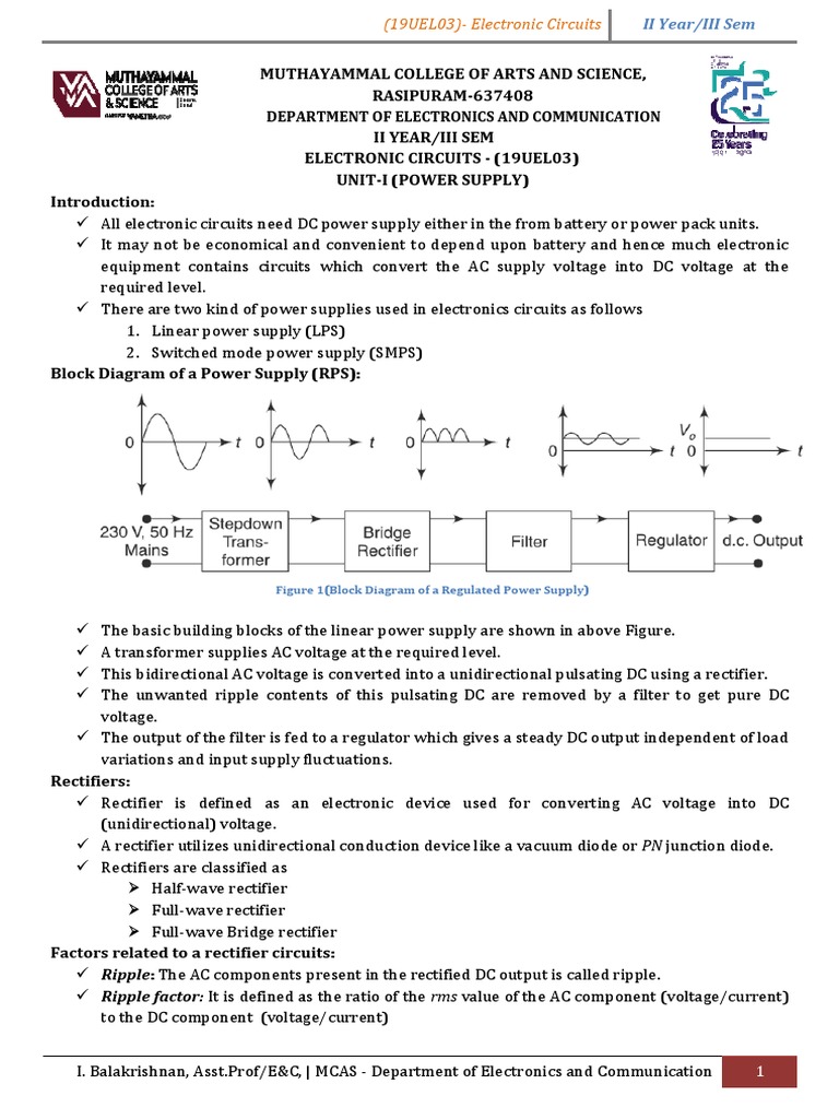 EC - Unit 1 - Power Supply | PDF | Rectifier | Power Supply
