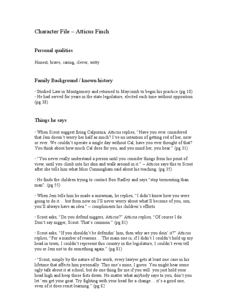 Atticus Character File | PDF | To Kill A Mockingbird | Violence