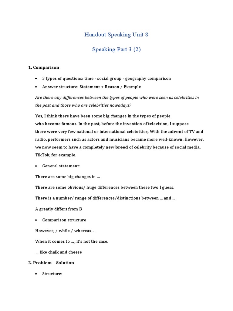 Speaking Unit 8: Comparisons & Solutions | PDF | Language Arts & Discipline