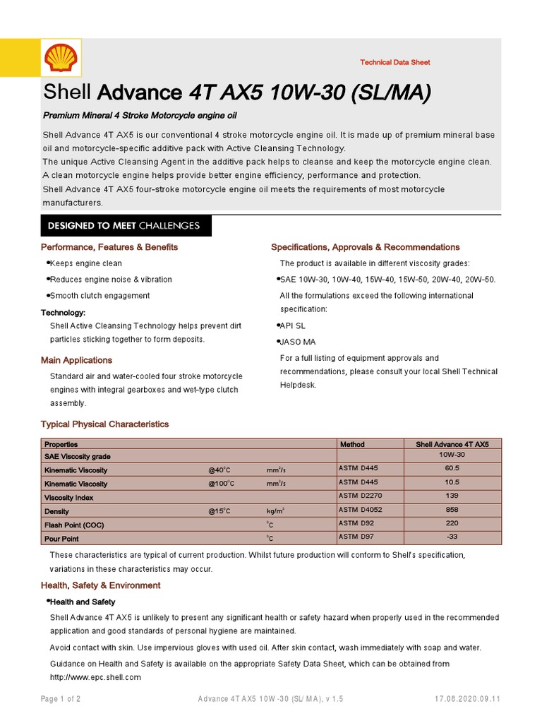 Shell Advance 4T AX5 10W-30 (SL/MA) : Performance, Features & Benefits ...