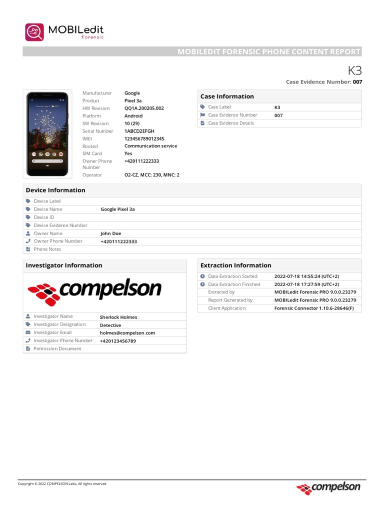 MOBILedit+Forensic+Android+Demo+Report Ver.9.0.0.23279 NEW | PDF ...