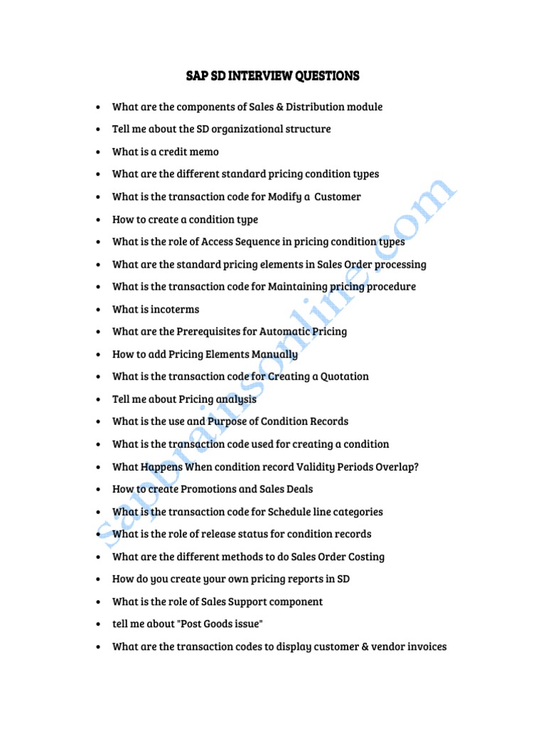 SAP SD Interview Questions Guide | PDF | Career & Growth | Business