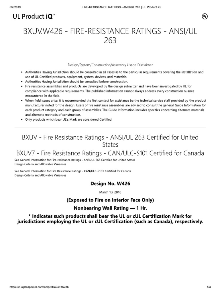 FIRE-RESISTANCE RATINGS - ANSI_UL 263 _ UL Product iQ | PDF