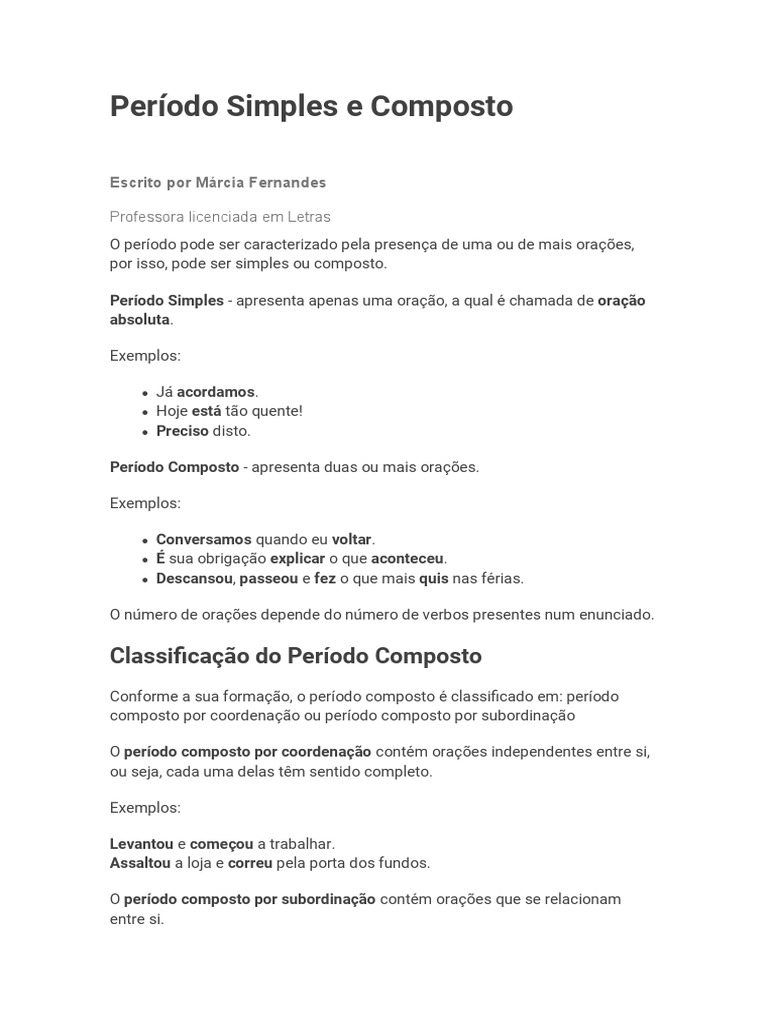 Período Simples e Composto | PDF | Gramática | Sintaxe