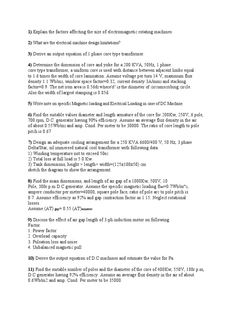 EMD IMP Question Bank For UT-II | PDF | Transformer | Electric Generator
