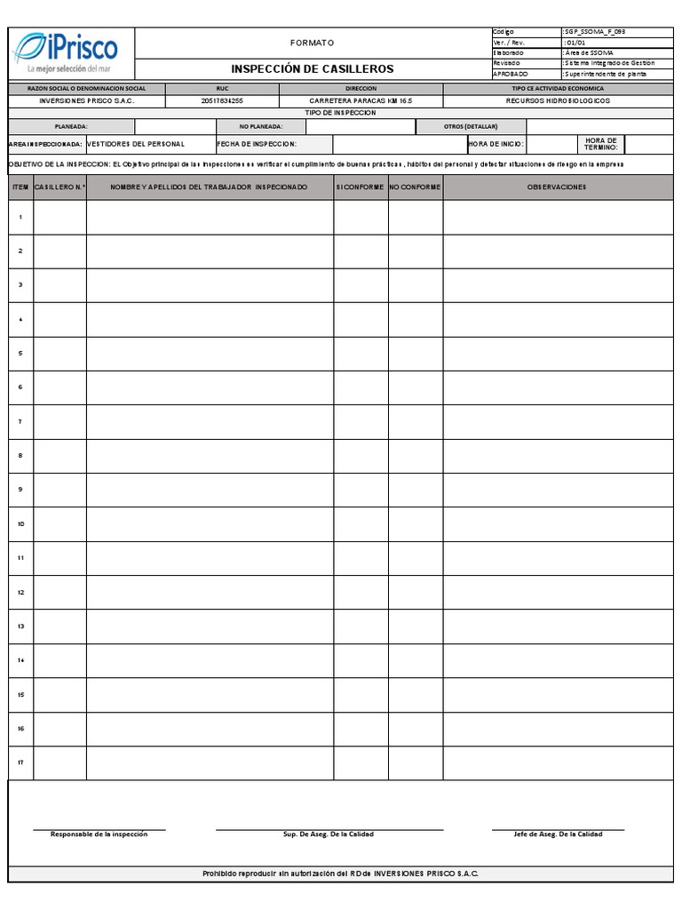 SGP - Ssoma - F - 093 Formato de Inspeccion de Casilleros | PDF | Economias SGP - Ssoma - F - 093 Formato de Inspeccion de Casilleros | PDF | Economias
