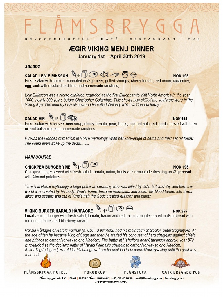 Ægir Viking Menu Dinner 1 Jan 30 April 2019 | Download Free PDF | Salad ...