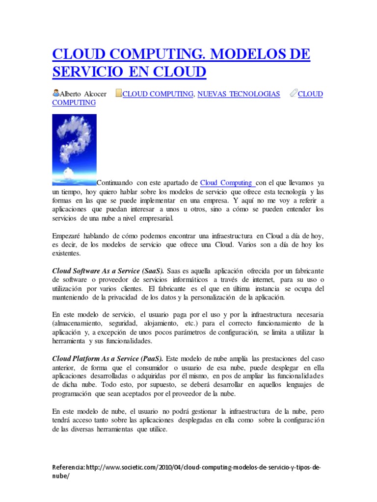Modelos de Servicio en El CLOUD | PDF | Computación en la nube | Ingeniería de software