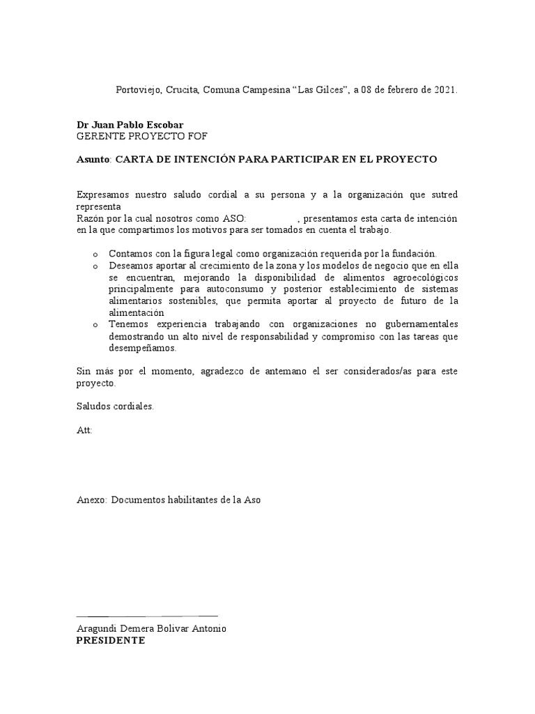 Modelo de Carta de Intencion | PDF