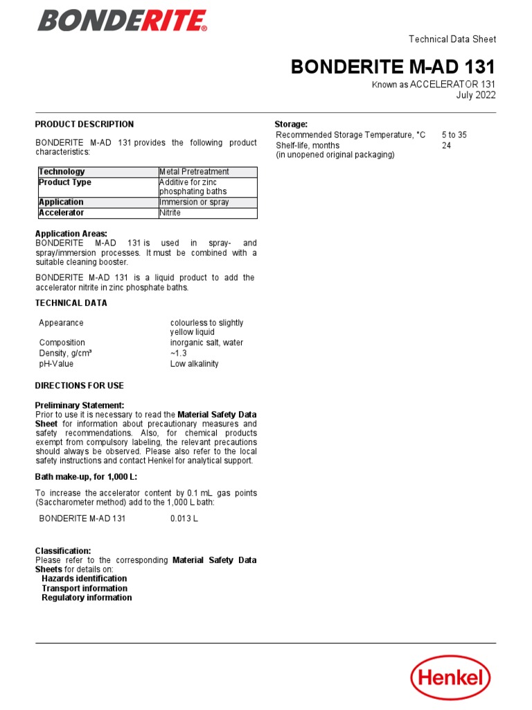 Bonderite M Ad 131 Tds Pdf Trademark Product Liability