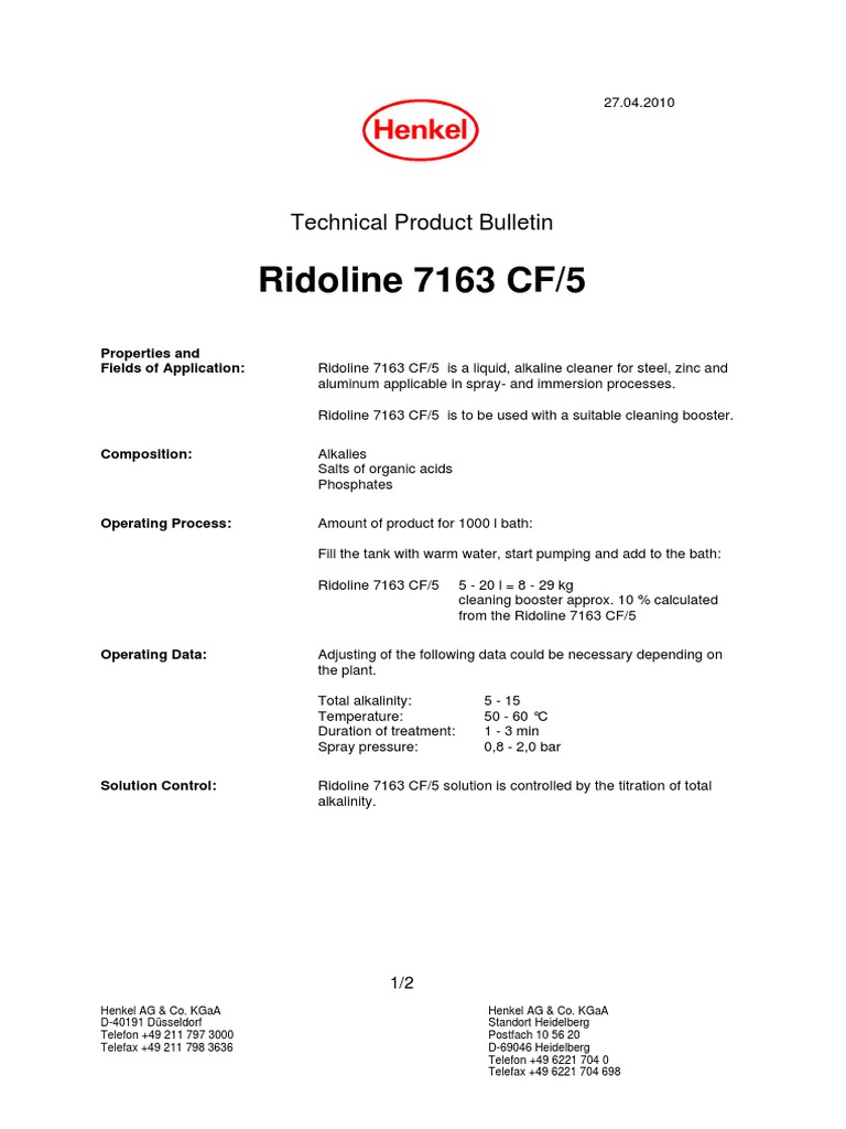 BONDERITE C-AK 7163 CF5 Etds Known As Ridoline 7163 | PDF | Alkalinity ...