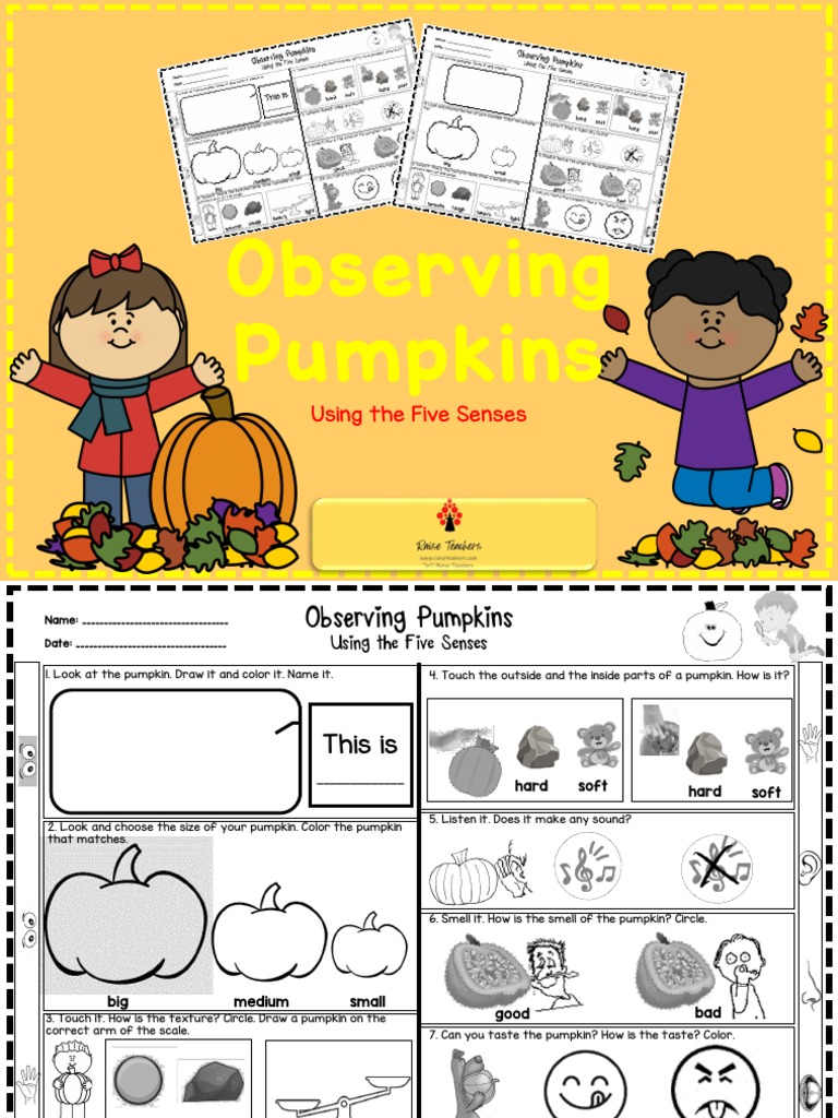 Observing Pumpkins - Science For Kids Worksheets Using The Five Senses ...