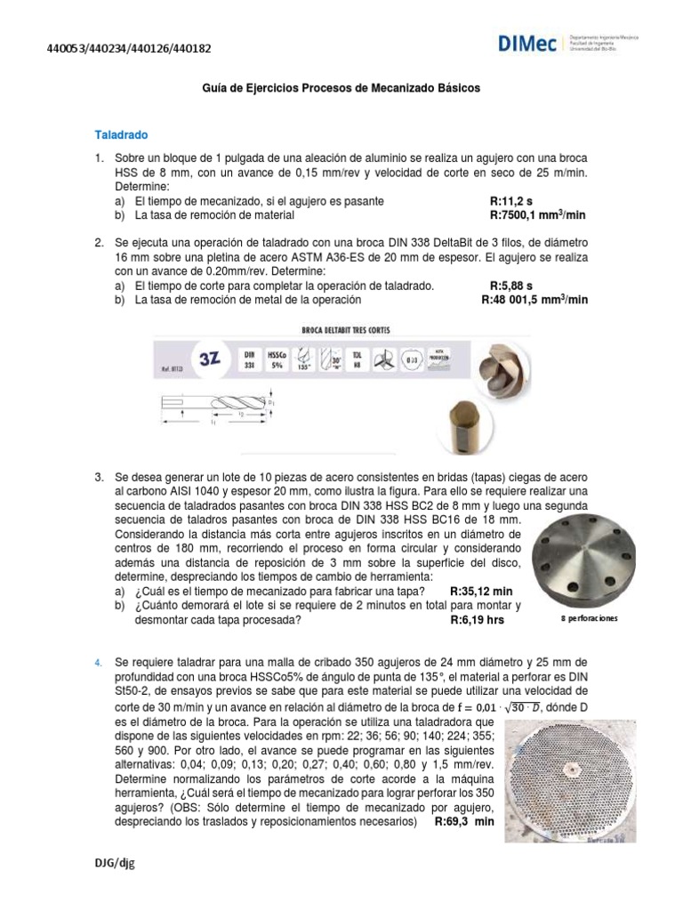 Guía De Ejercicios Procesos De Mecanizado Pdf Perforar Acero