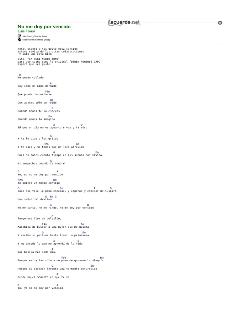 NO ME DOY POR VENCIDO, Luis Fonsi - Acordes | PDF