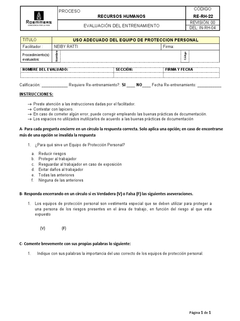 Re-Rh-22 Evaluacion Del Uso Epp | PDF