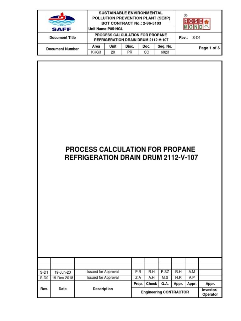 Process Calculation For Propane Refrigeration Drain Drum 2112-V-107 | Download Free PDF ...