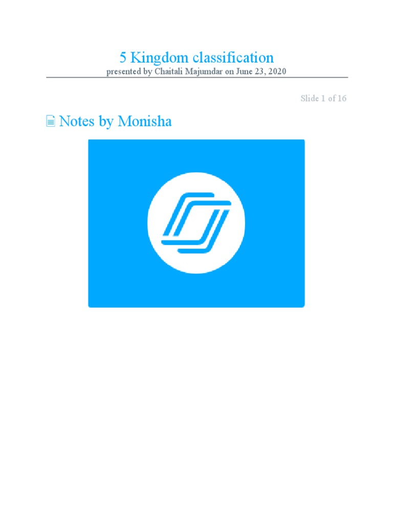 5 Kingdom Classification Notes by Monisha | PDF