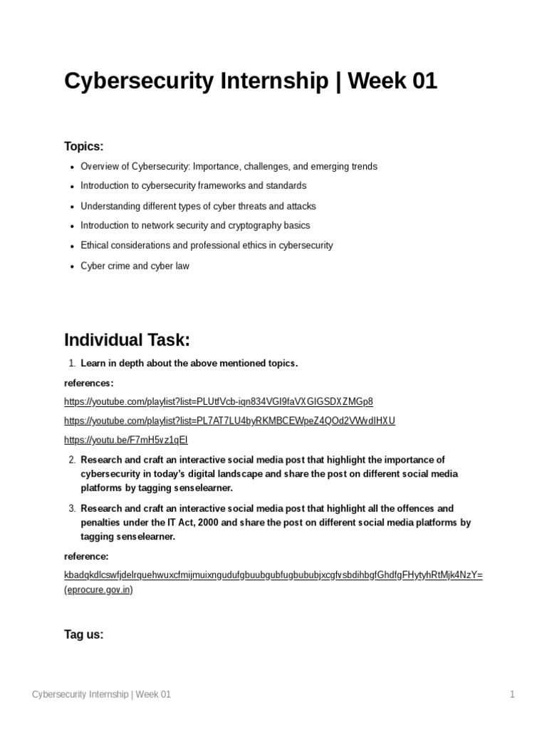 Cybersecurity Internship Week 01 Pdf Computer Security Security