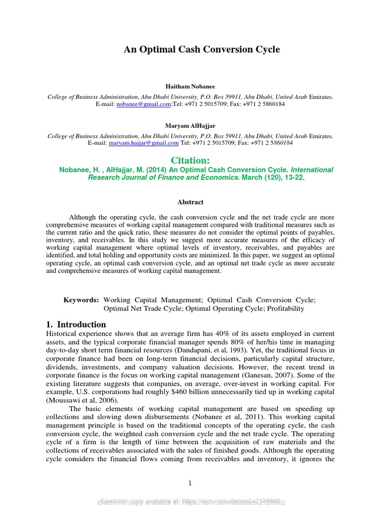 Optimal Cash Conversion Cycle Explained | PDF | Working Capital | Inventory