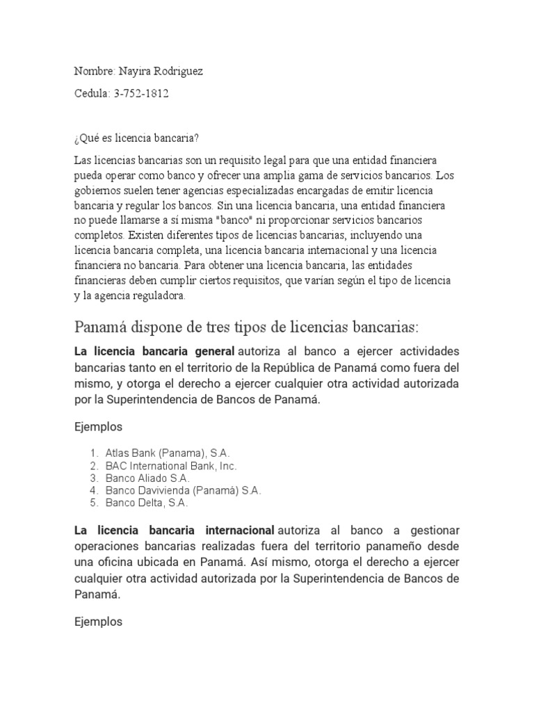 Licencias Bancarias | PDF | Bancos | Panamá