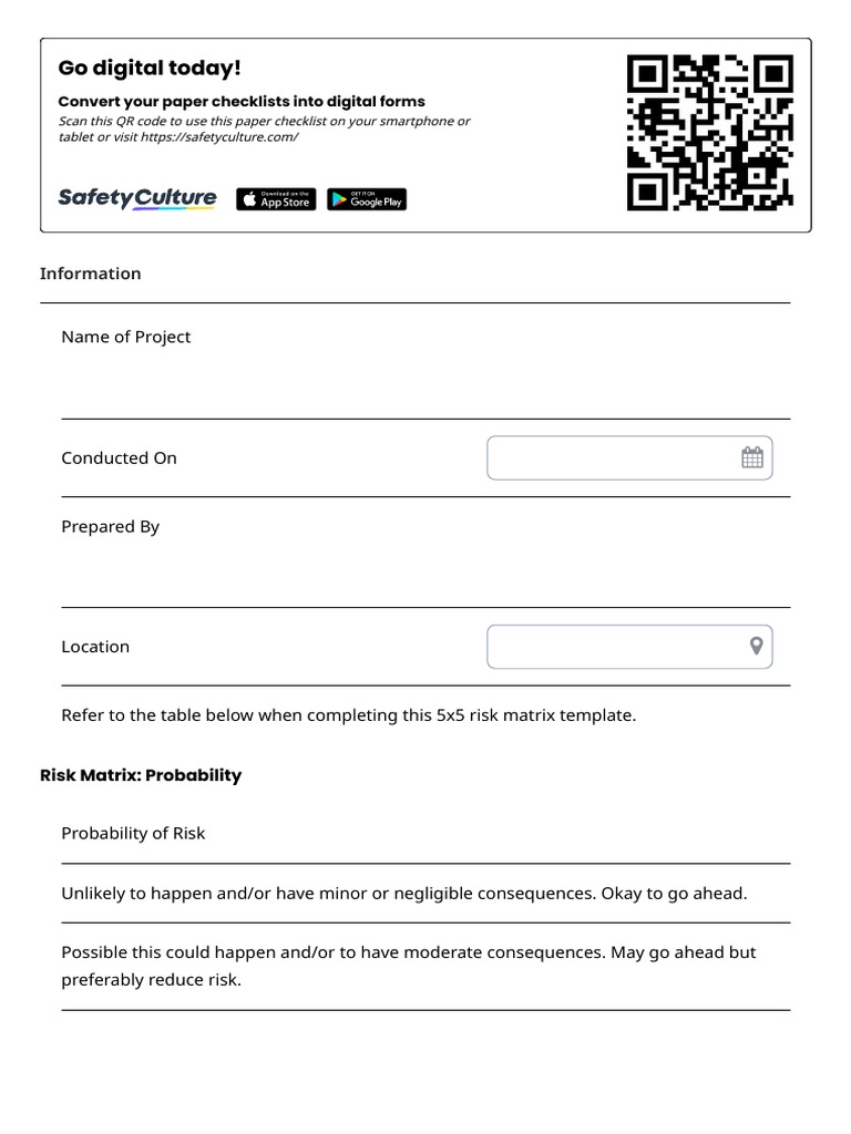 5x5 Risk Matrix Template - SafetyCulture | PDF | Risk