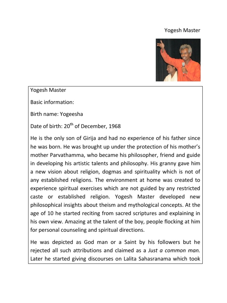 Yogesh Master: A Multifaceted Artist | PDF | Theatre | Spirituality
