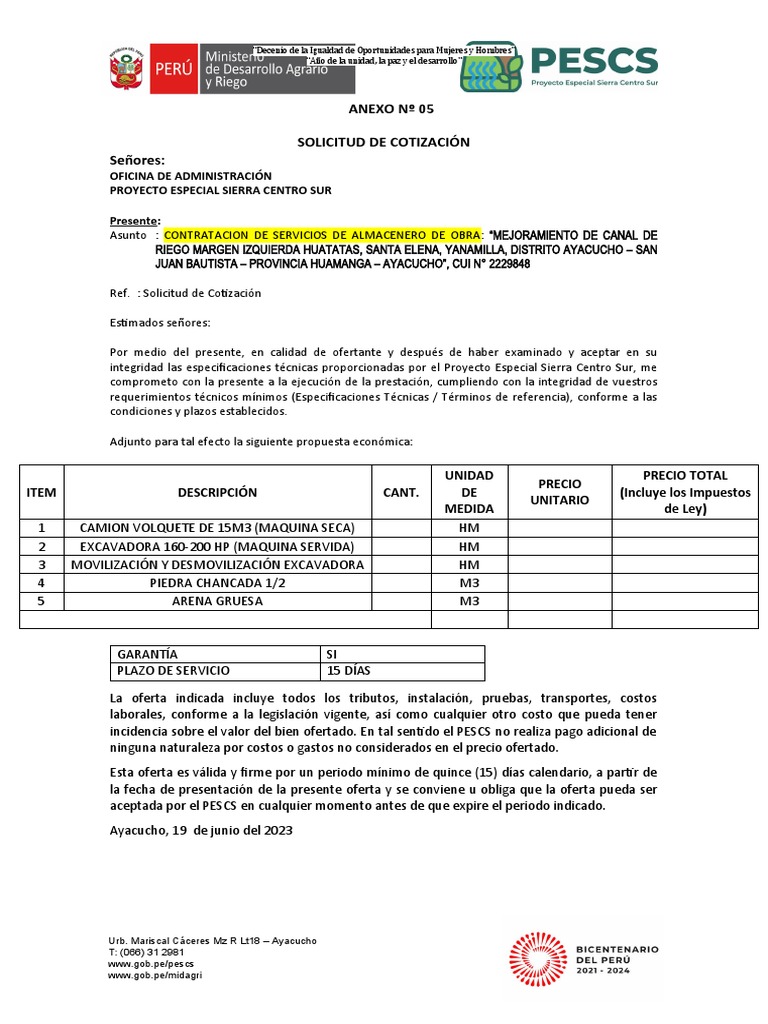 Anexo 5 Solicitud de Cotizacion | PDF | Economias
