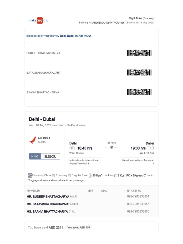 Dubai Delhi TKT | PDF | Identity Document | Aviation