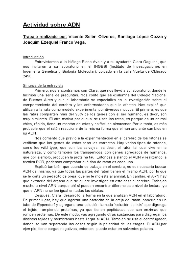 Actividad Sobre ADN | Descargar gratis PDF | Adn | Gene