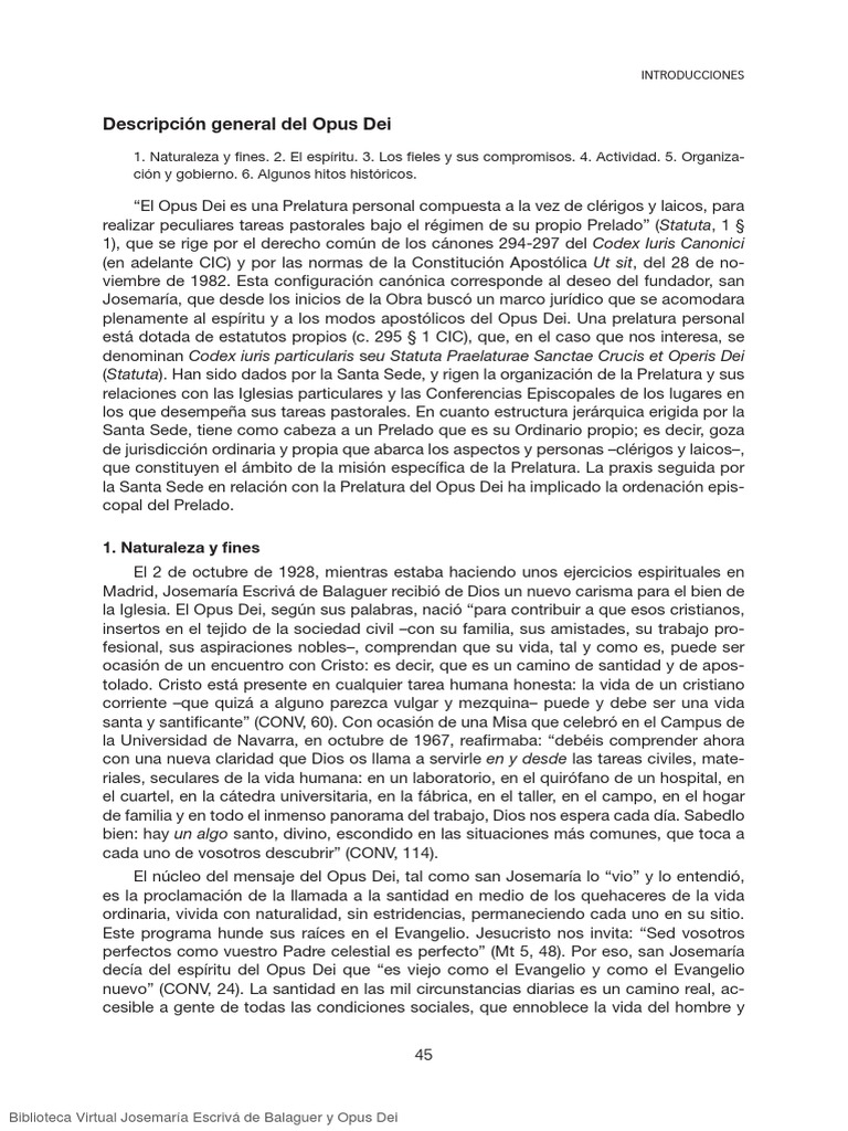Introducción Descripción General Del Opus Dei | PDF | Iglesia Católica