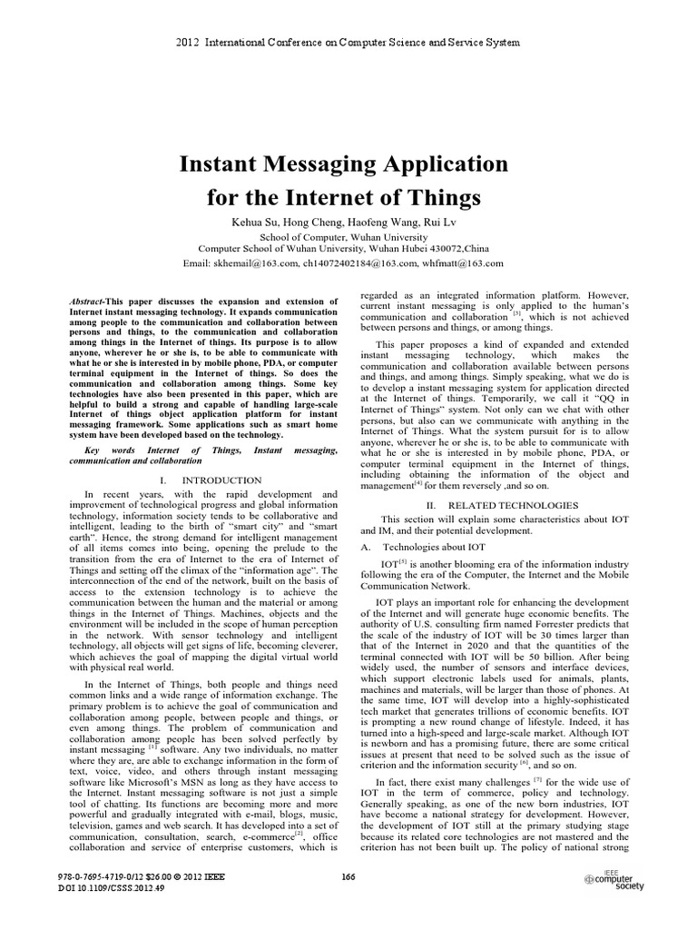 C Instant Messaging Application For The Internet of Things | Download Free PDF | Internet Of ...