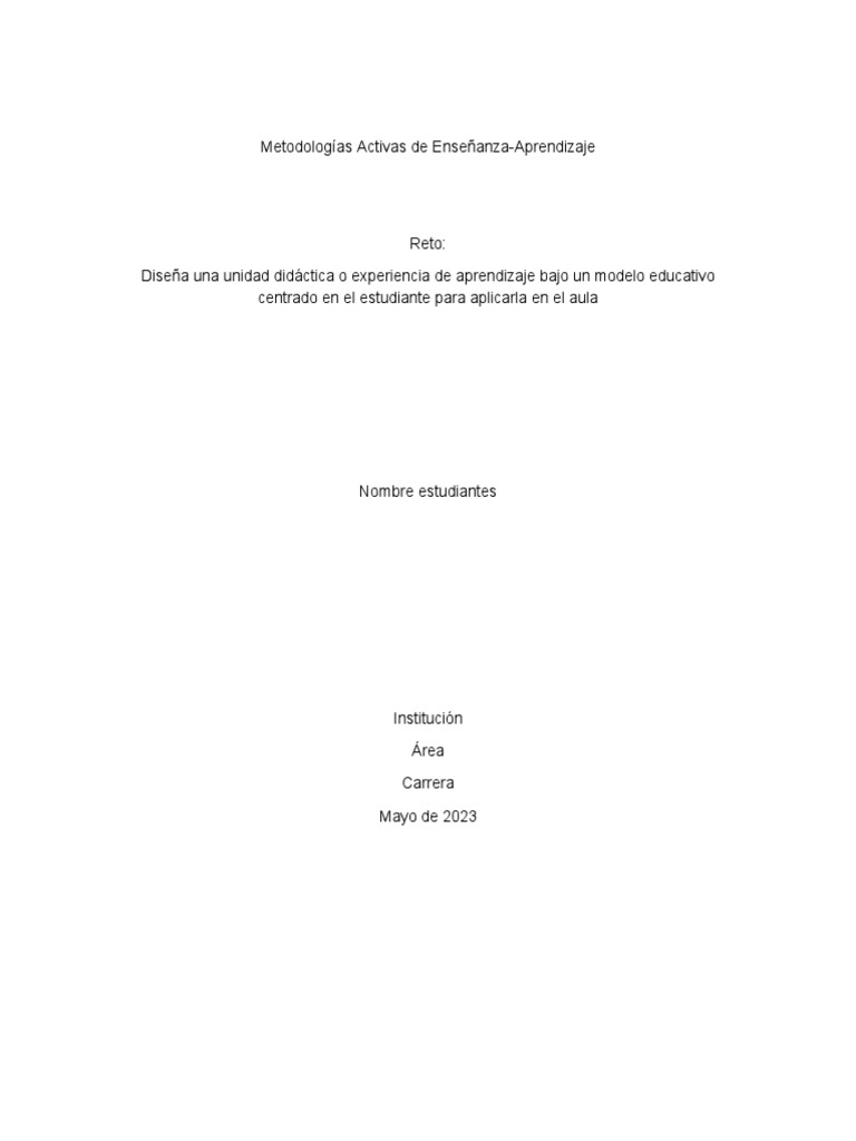 Reto Metodologias Activas de Enseñanza-Aprendizaje | PDF | Enseñando | Aprendizaje