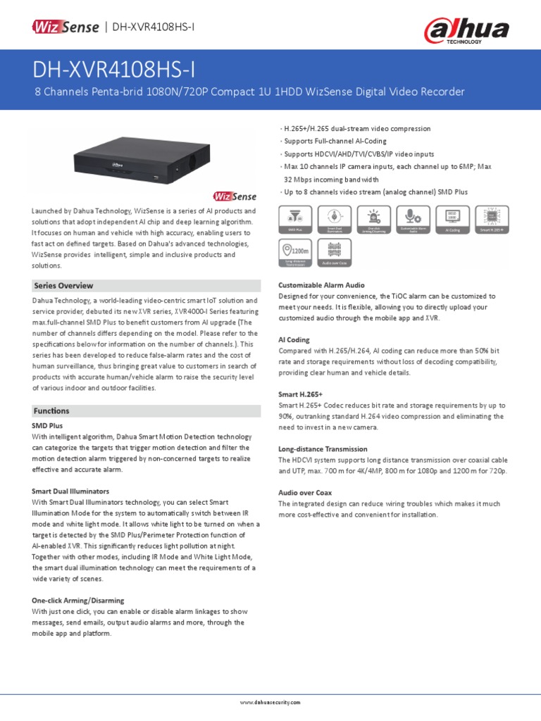 XVR4108HS-I Datasheet 20220530 | PDF | Video | Hdmi