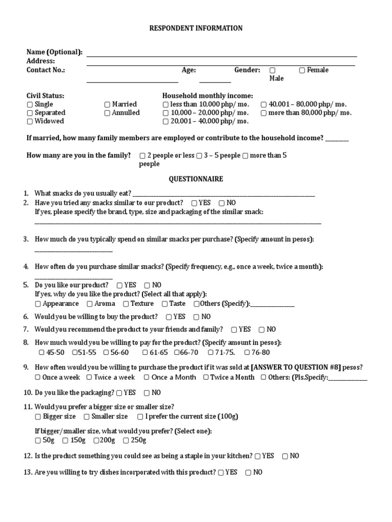 Questionnaire Draft - Tomato Chewy Survey | Download Free PDF | Economies