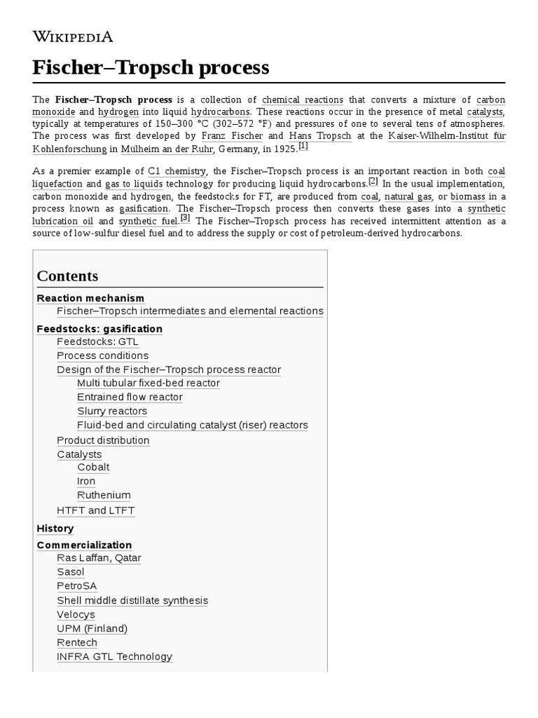Fischer Tropsch - Process 2 | PDF | Gas To Liquids | Chemical Energy Sources