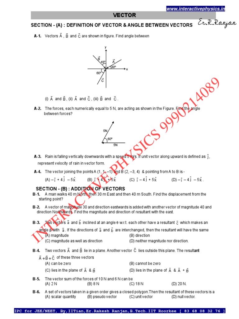 Assignment (Vector) | PDF | Euclidean Vector | Angle