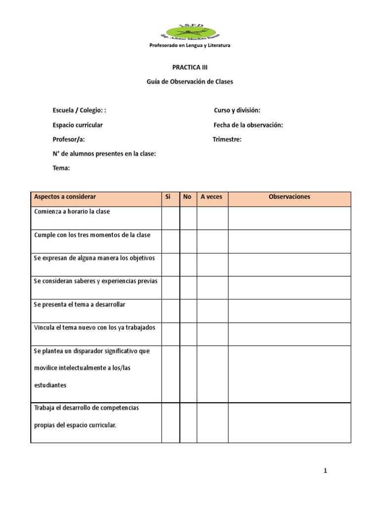 Gu - A - de - Observaci - N - de - Clases 2023 | PDF | Cognición | Aprendizaje