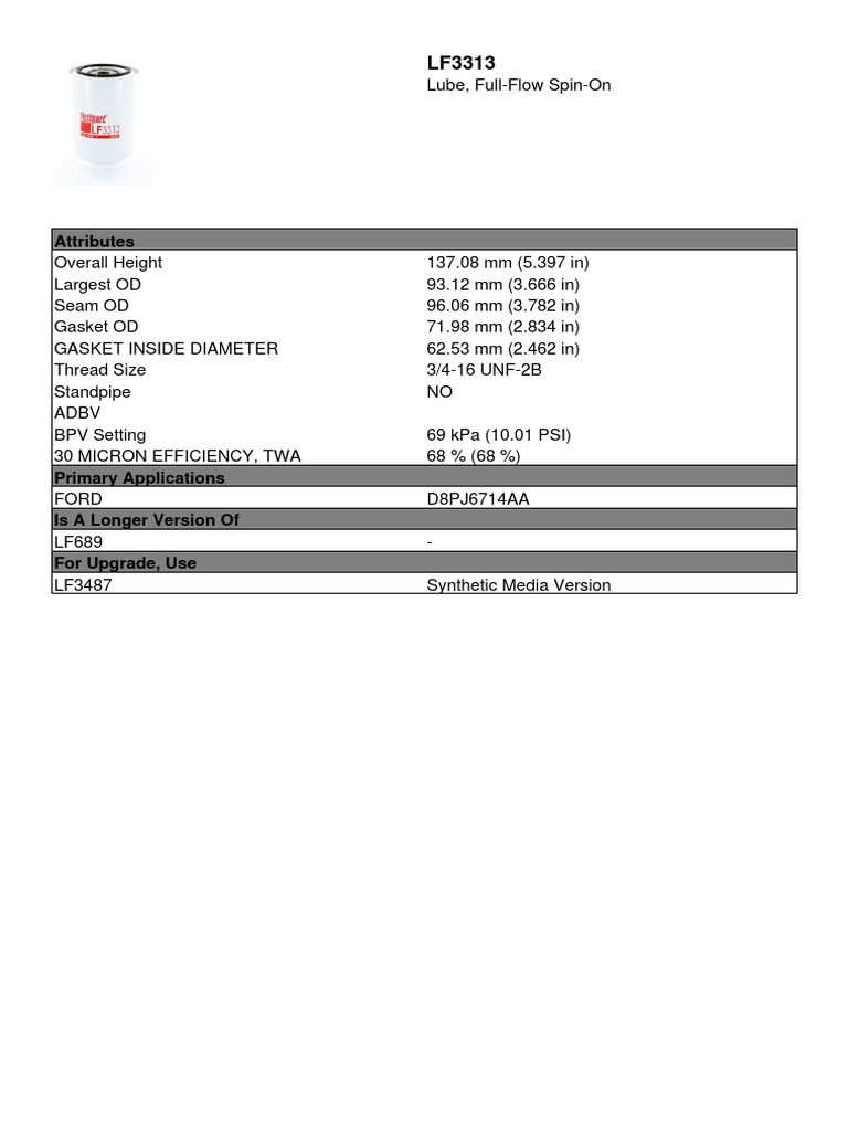 Automotive Oil Filter Specs | PDF | Science & Mathematics | Computers