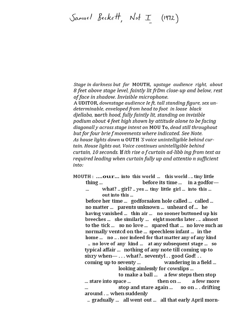 Samuel Beckett Not I | PDF