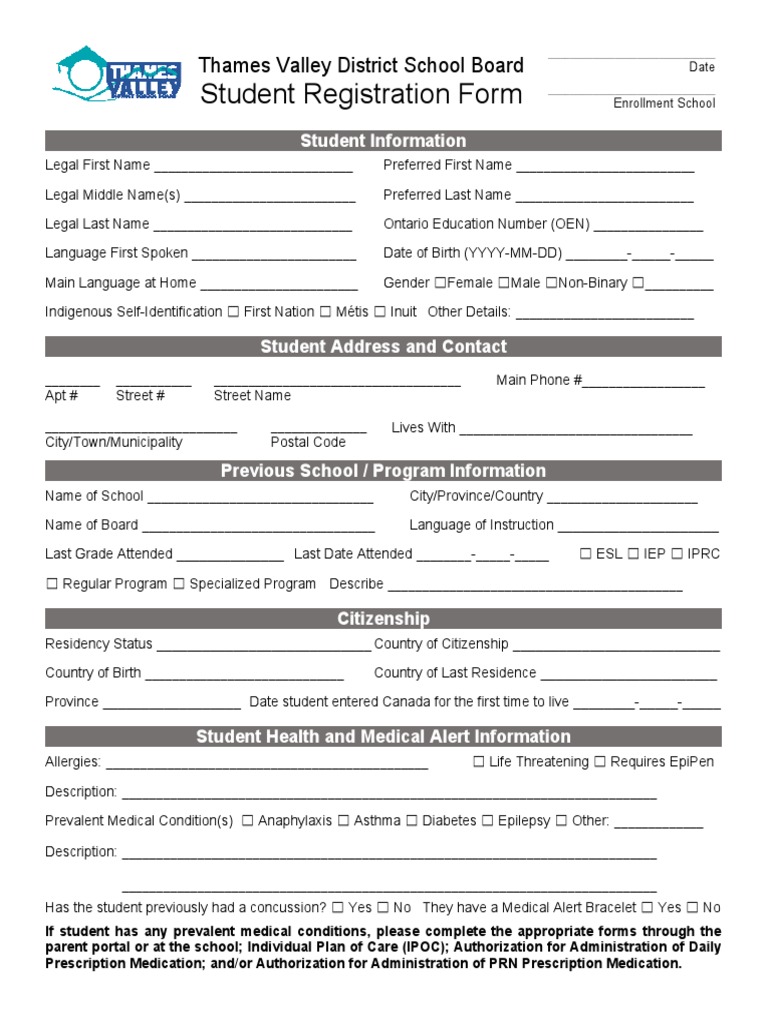 Student Registration Form | PDF | Child Custody | Parent