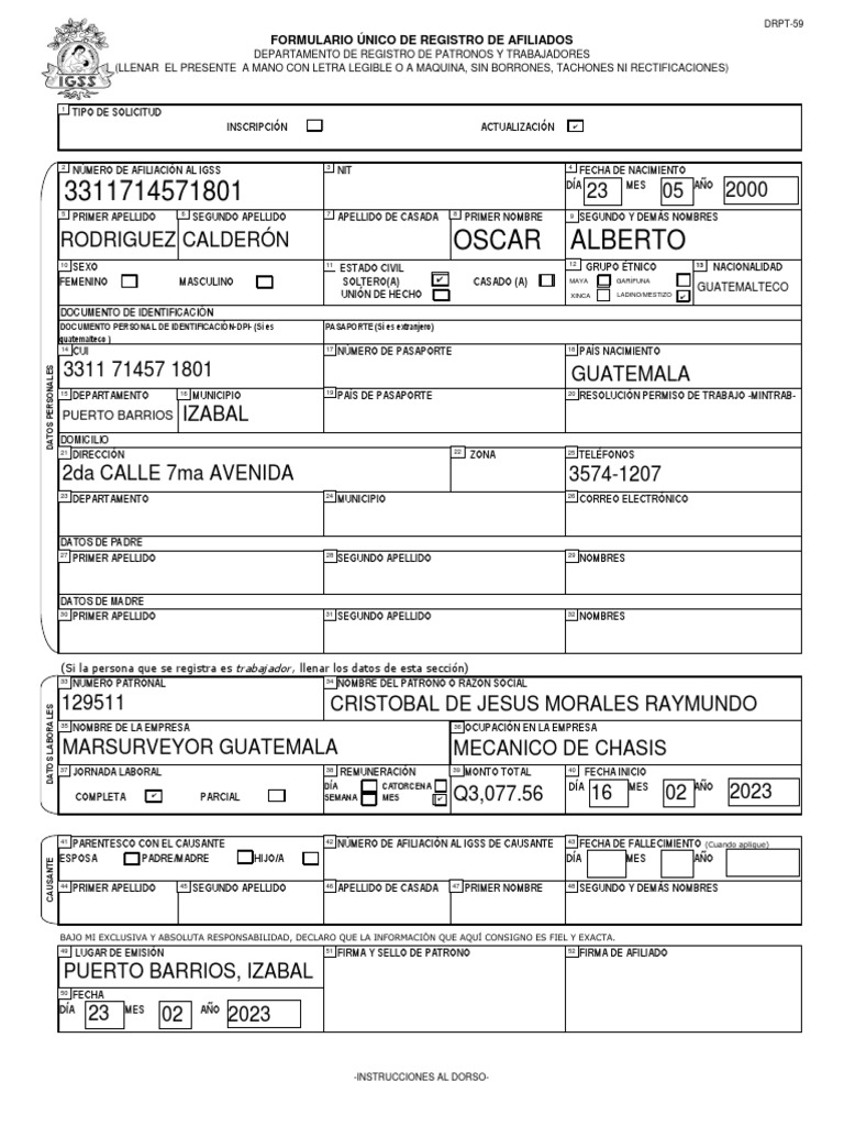 Formulario DRPT 59 IGSS Rev 2021 | PDF | Guatemala