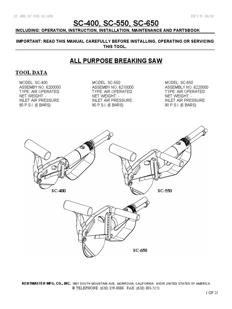 Manual - Scribe Saw (Kentmaster SC650) | PDF | Bearing (Mechanical) | Helicopter Rotor