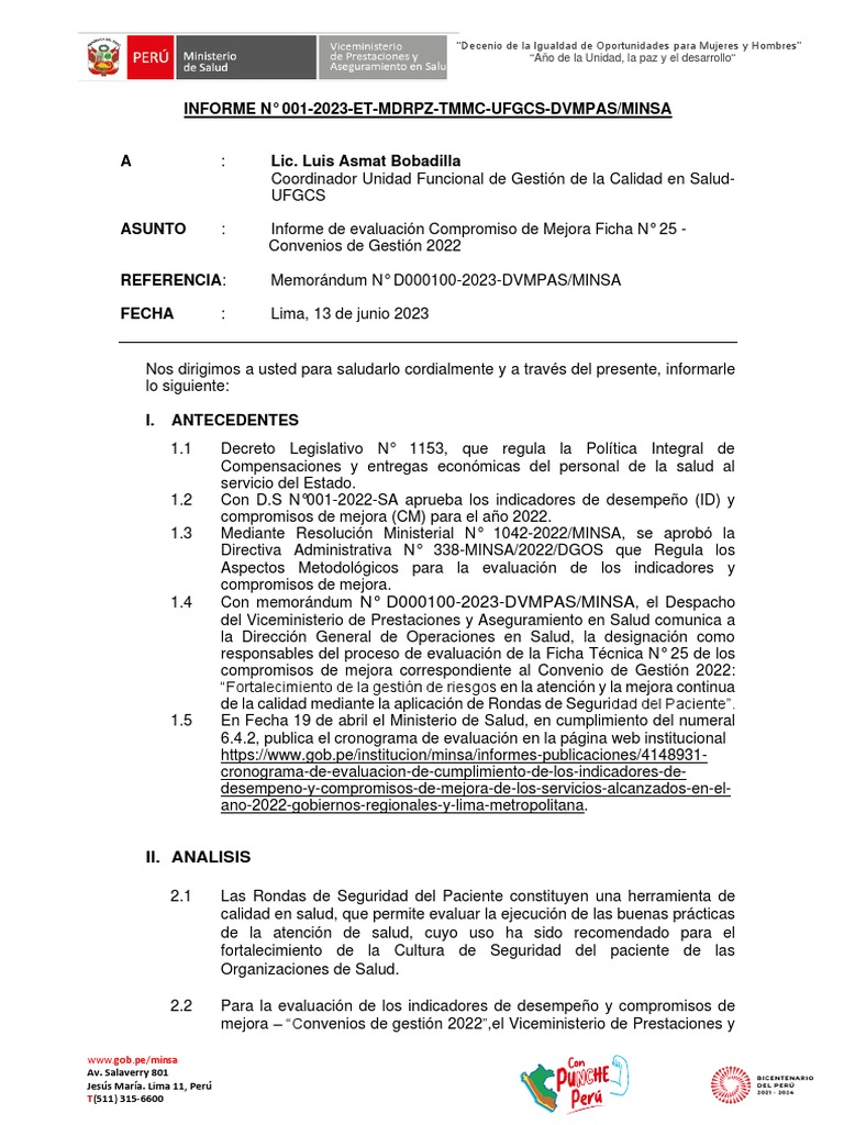 Informe Evaluación CM FICHA 25 - 2022.pdf INFORME UFGC | Descargar gratis PDF | Hospital | Lima