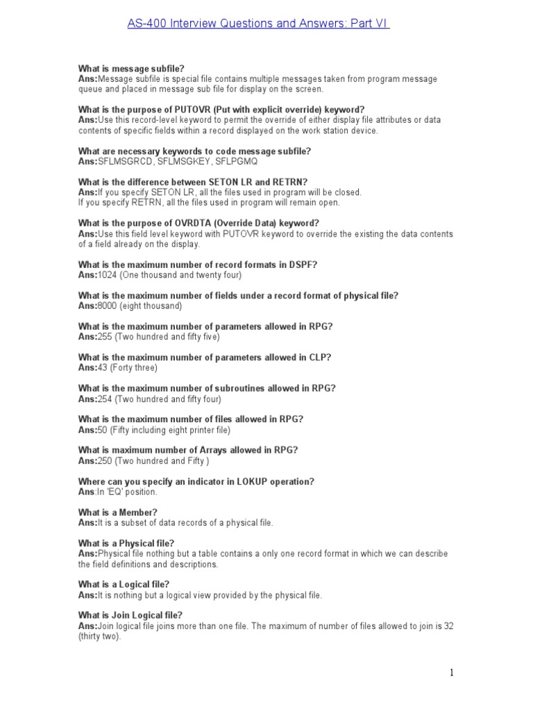 AS-400 Interview Prep Guide | PDF | Binary Coded Decimal | Ibm Rpg