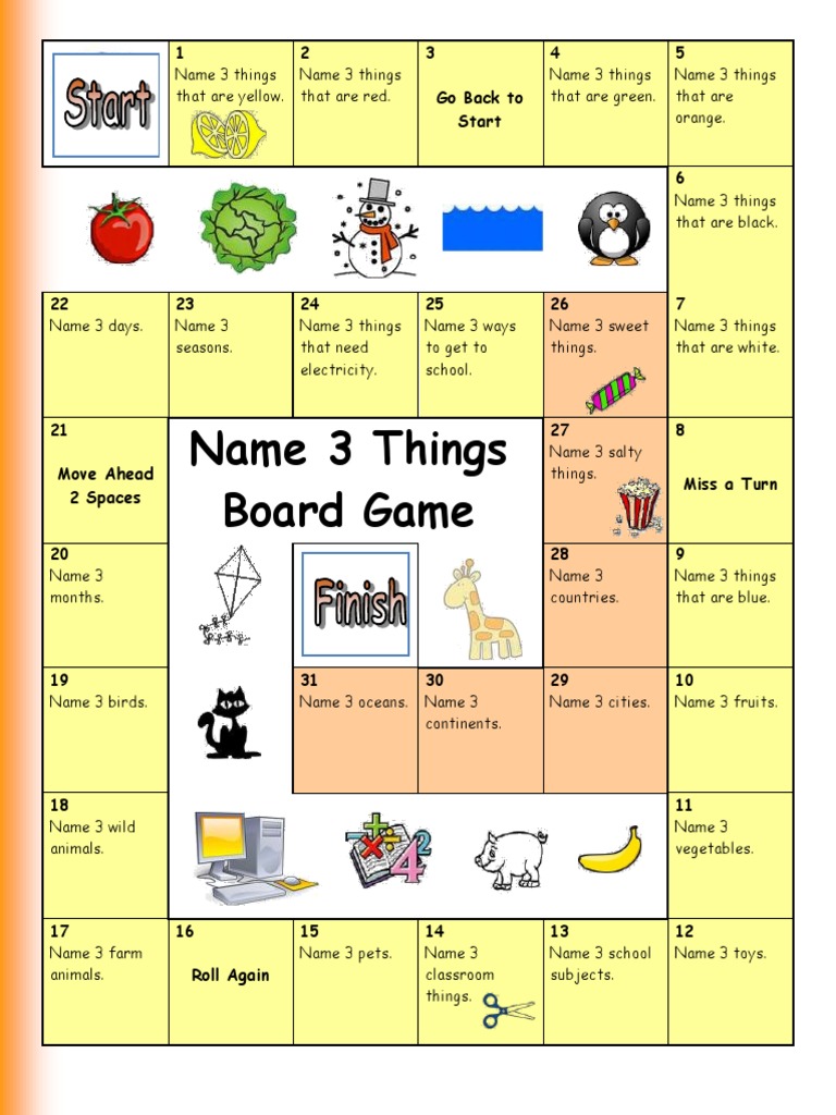 Board Game Name 3 Things Easy Fun Activities Games 987 | PDF