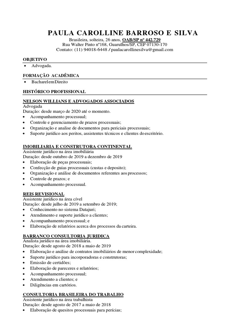 CV Paula Carolline Barroso e Silva | PDF | Advogado | Business