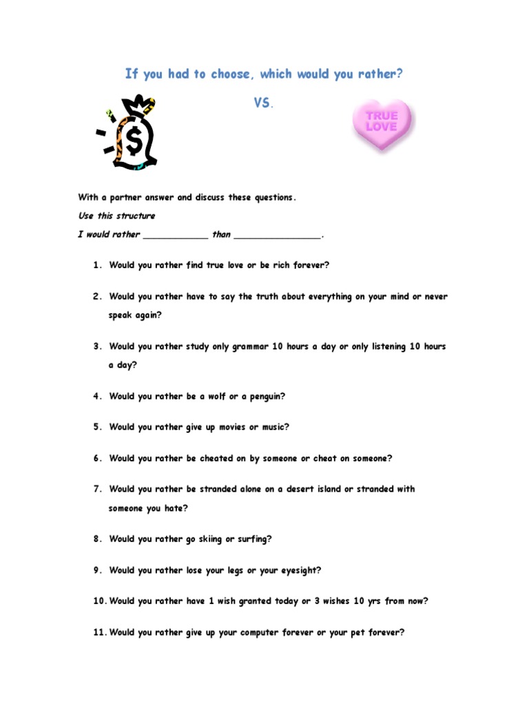 Would You Rather Fun Activities Games - 19454 | PDF