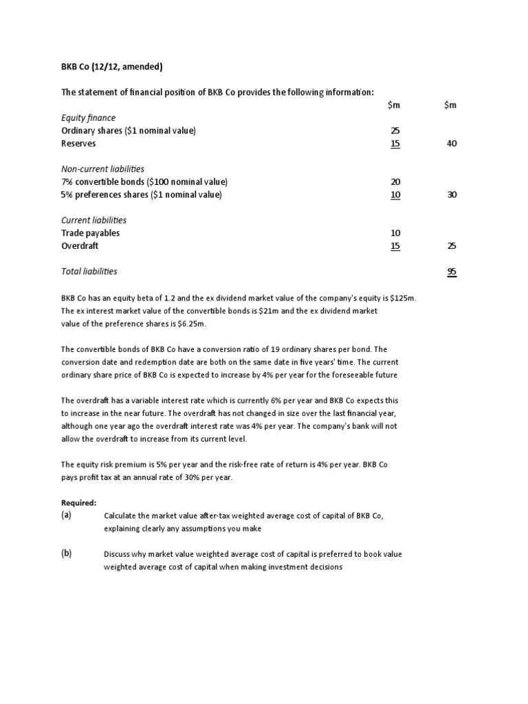 BKB - WACC Past Exam | PDF | Cost Of Capital | Bonds (Finance)
