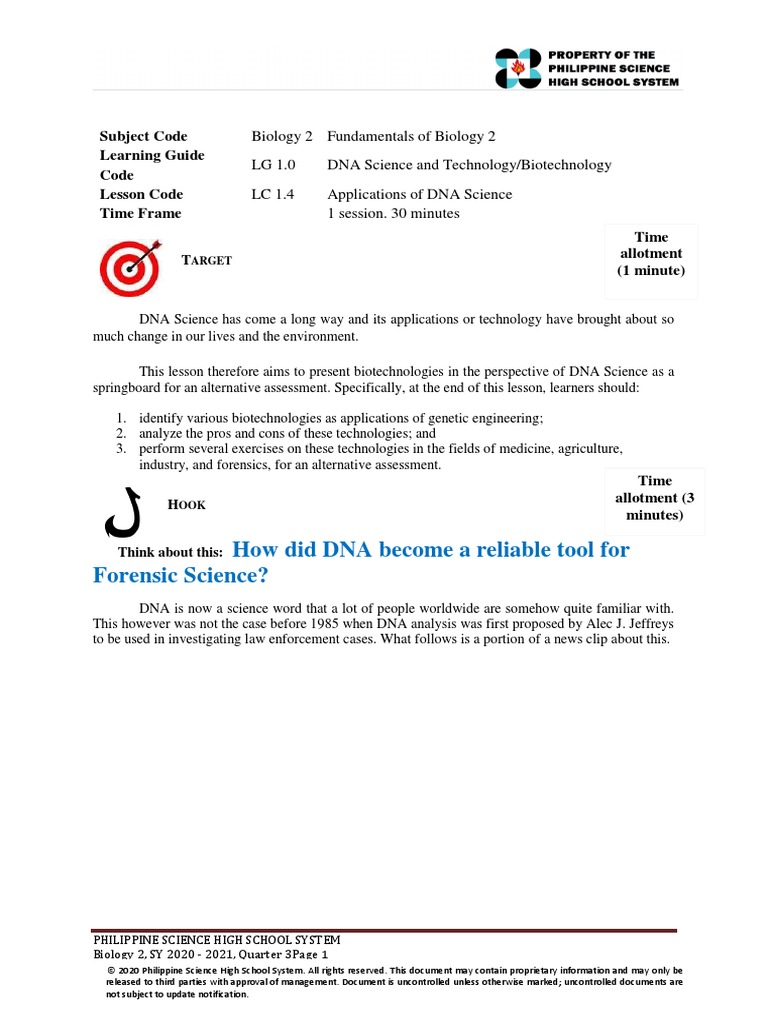 SLG-BIOLOGY 2-LG1.4-Applications of DNA Science | PDF | Genetically ...