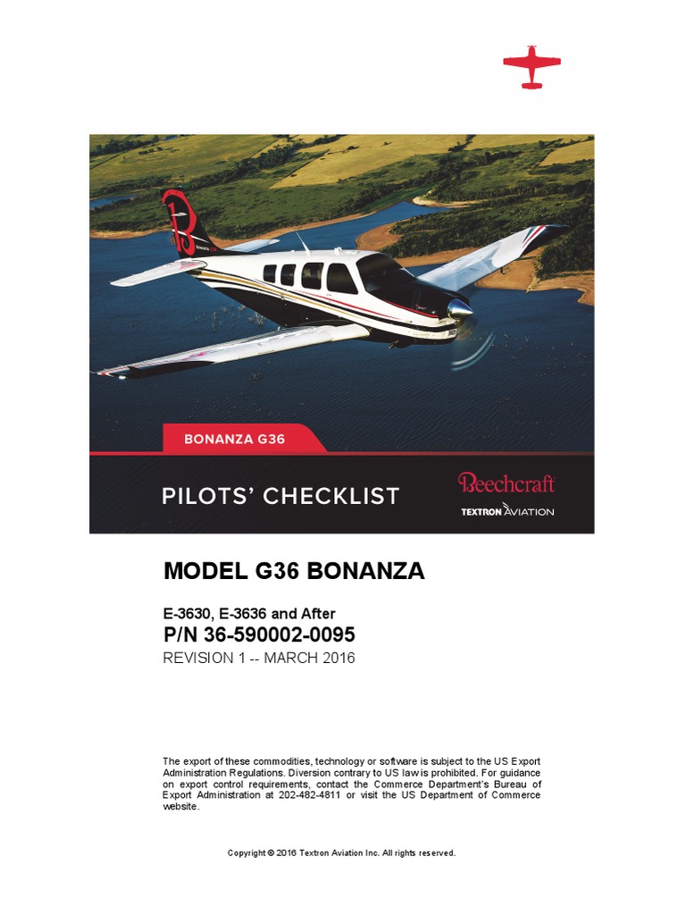 Beechcraft G36 Bonanza - Pilots Checklist | PDF | Throttle | Aviation